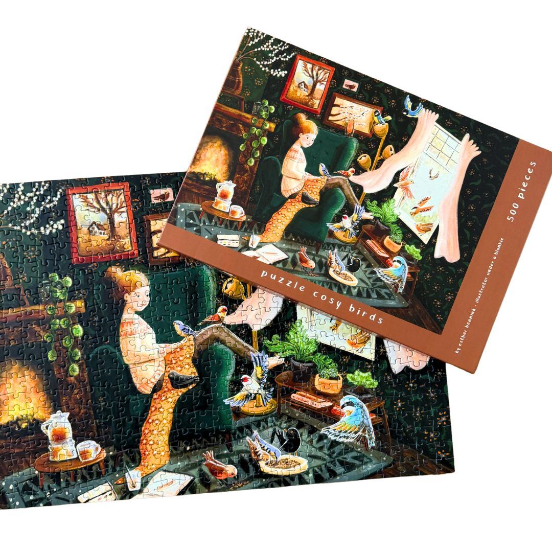 Cozy birds puzzle - 500 pieces - Esther Bennink - Wool and Knitting ...